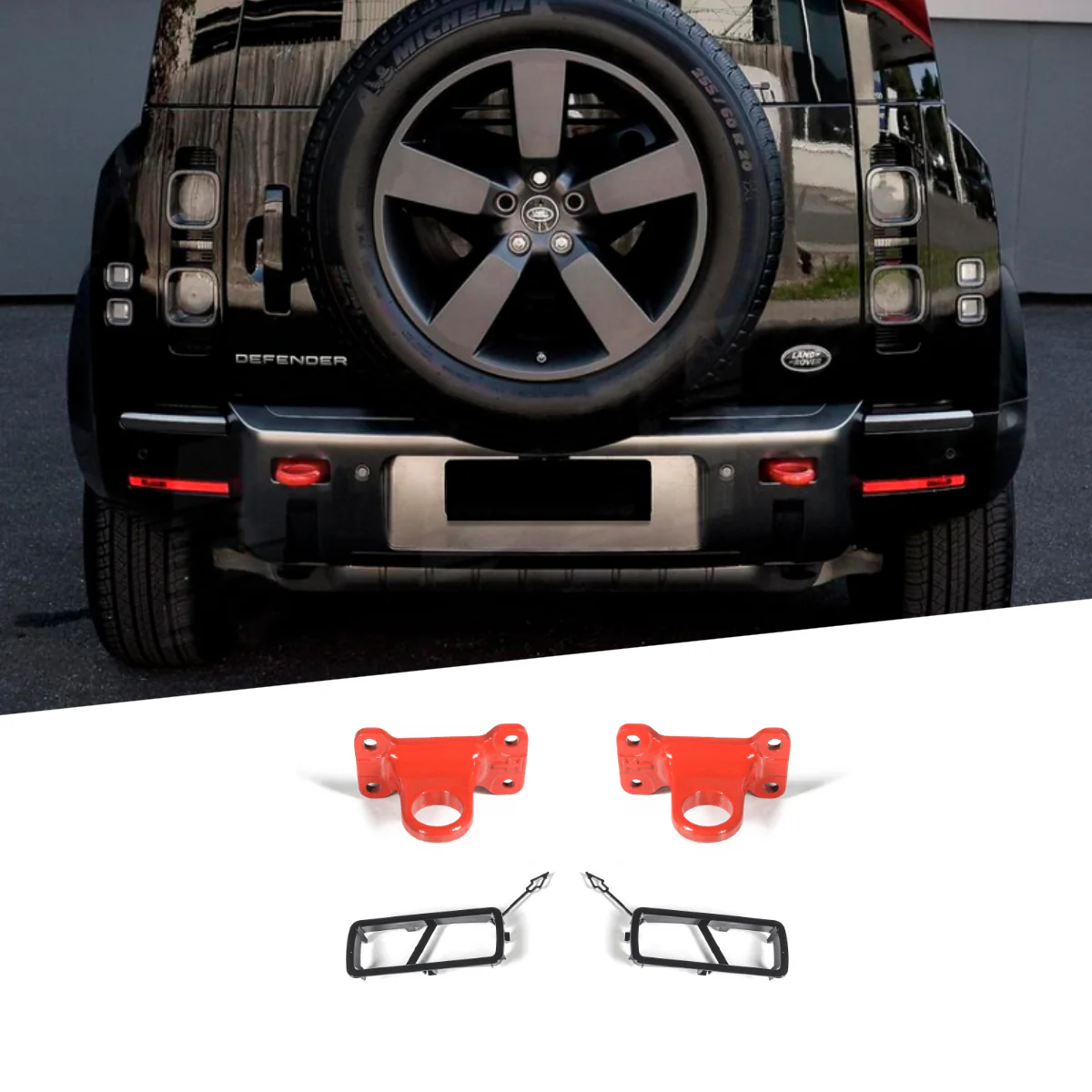 Rear Recovery Hooks for Land Rover Defender 90 / 110 Series (L663) Red ...